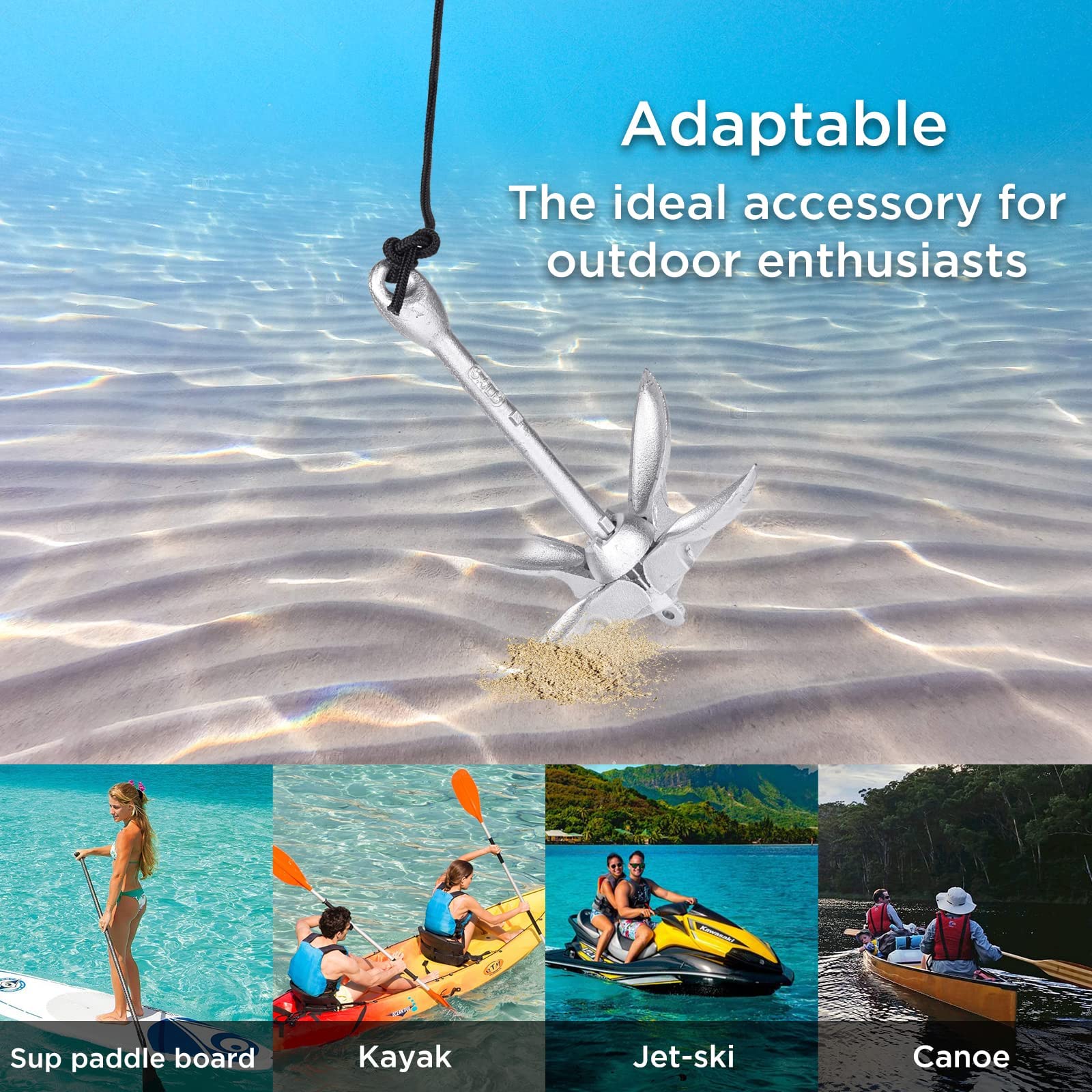 3.5lb Folding Boat Anchor Kit with 40ft Marine Rope for Fishing, Canoes, Paddle Boards, Kayak