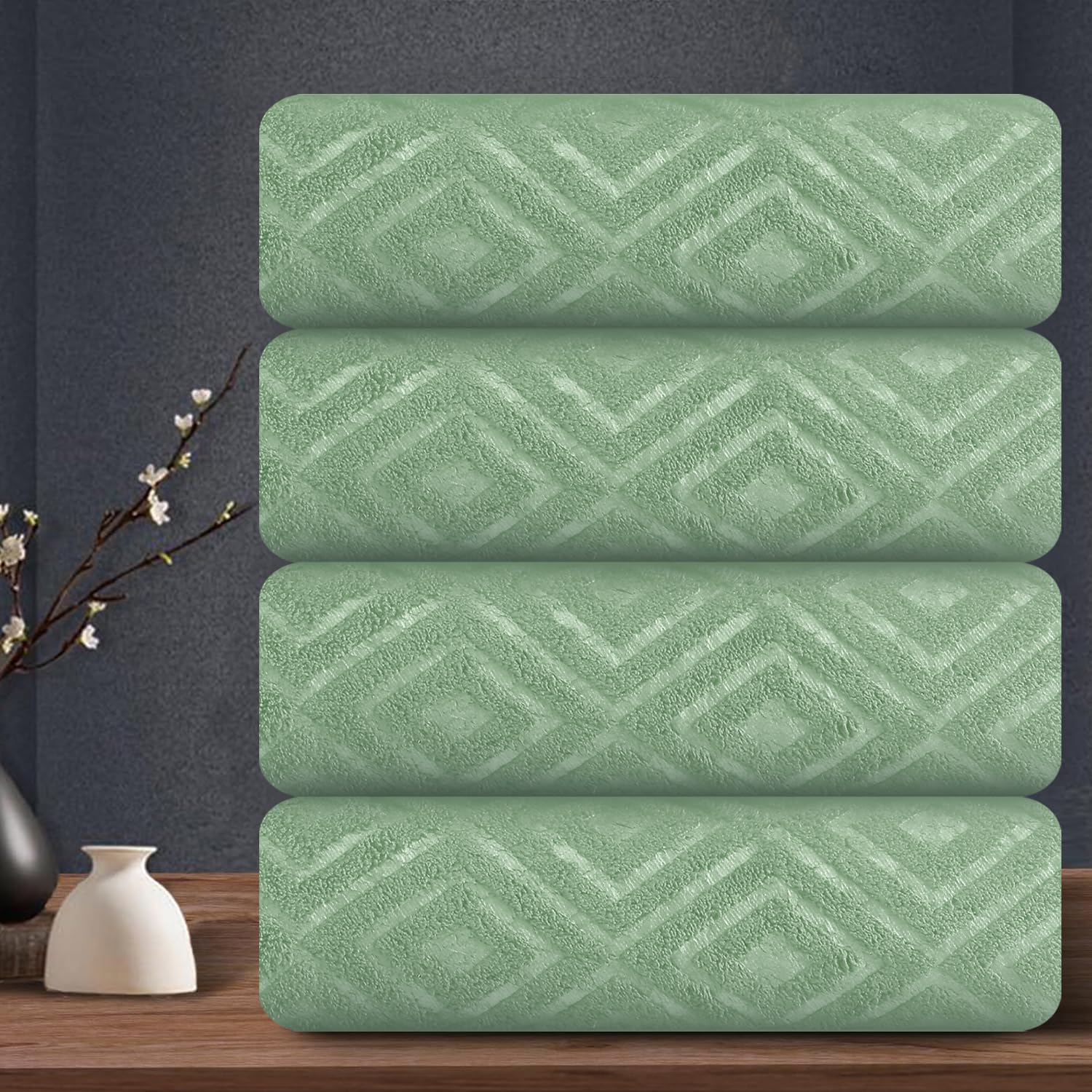 4 Piece Bath Towel Oversized Bath Sheet 35"x70" Bathroom Towel Extra Large Bath Towel Set Soft Highly Absorbent & Quick Dry Premium Bath Towel for Bathroom 700GSM Shower Towel Spa Gym Hotel,Green