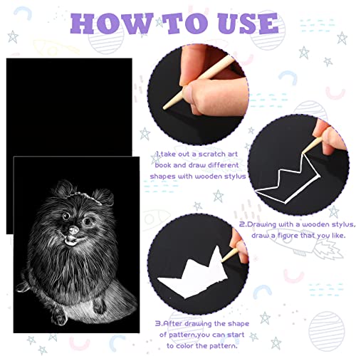 Gersoniel 25 Pieces Scratch Paper Art Set Craft Kits Scratch Off Paper Black Coated Scratchboard Black Scratch Paper with Wooden Stylus for Valentine's Day Gifts Birthday Party Supplies