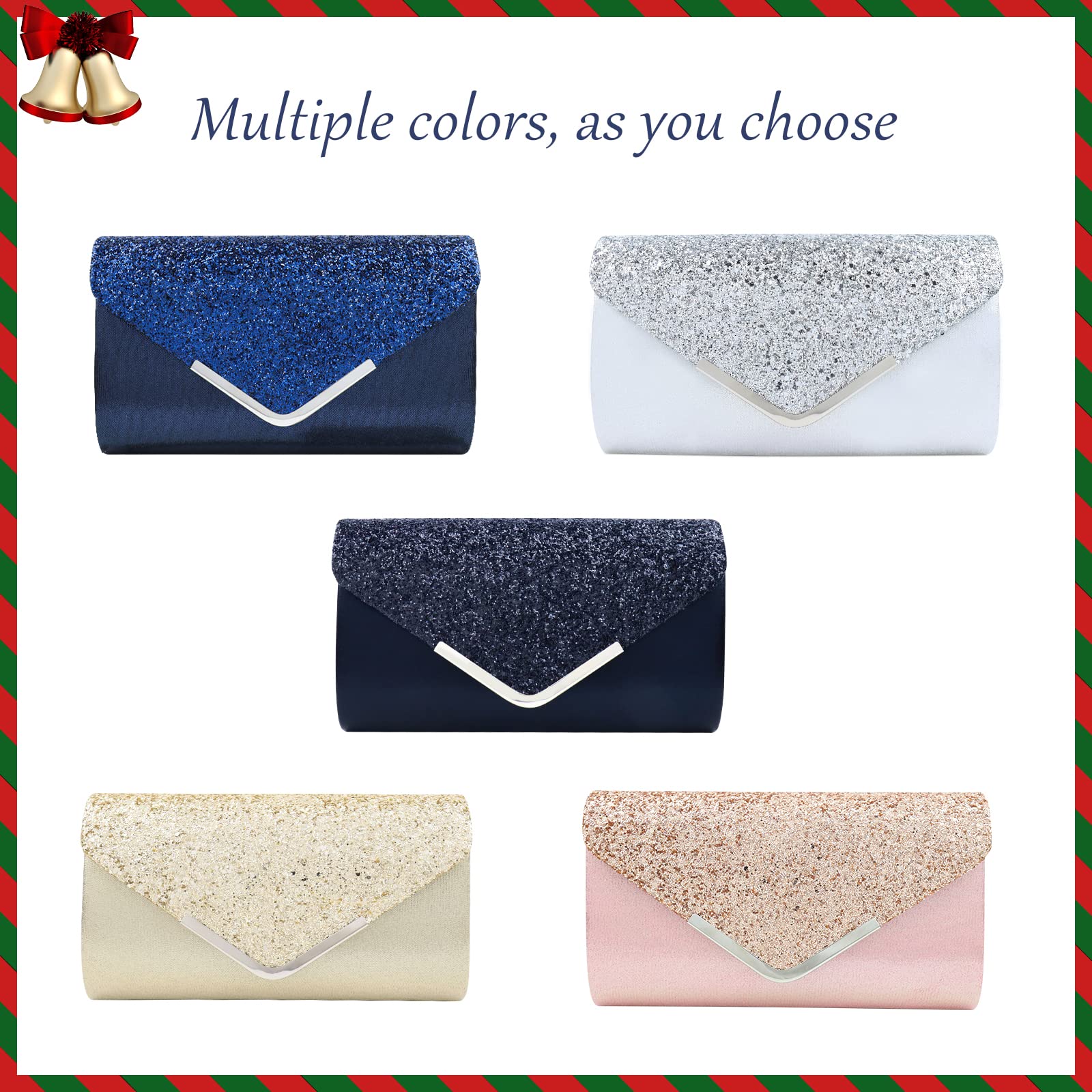 Carwales Silver Evening Clutch Women's Sequin Envelope Handbags Shiny Clutch Purse Wedding Prom Party Bridal Bag for Women(Silver)