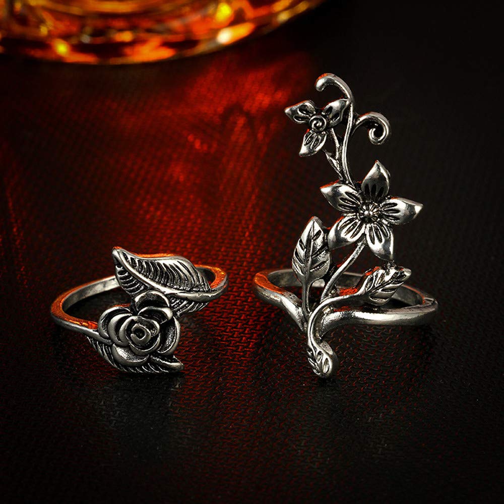 4pcs/Set Women's Bohemian Stack Set Vintage Rings (Silver, One Size)