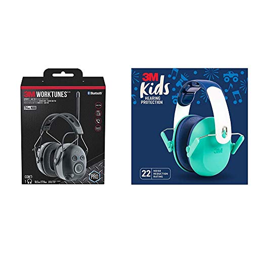 3M WorkTunes Connect + AM/FM Hearing Protection & 3M Kids Hearing Protection, Green