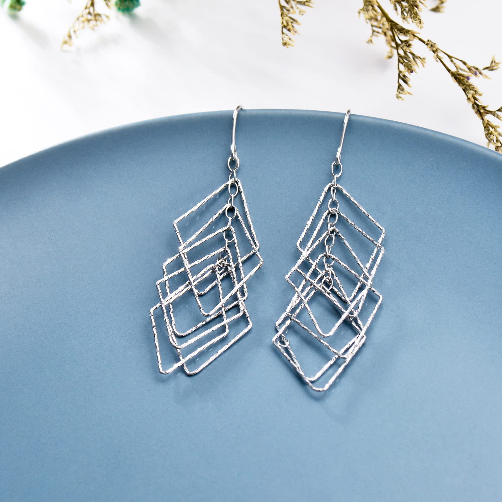 925 Sterling Silver Threader Earrings Geometric Rhombus Tassel Dangle Drop Long Charm Earrings Jewelry Gifts for Women