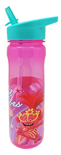 Trolls Reusable 600ml PP Water Bottle with Straw for Kids-Official Merchandise by Polar Gear Drinking School Nursery Sports Picnic BPA Free, Plastic, Pink