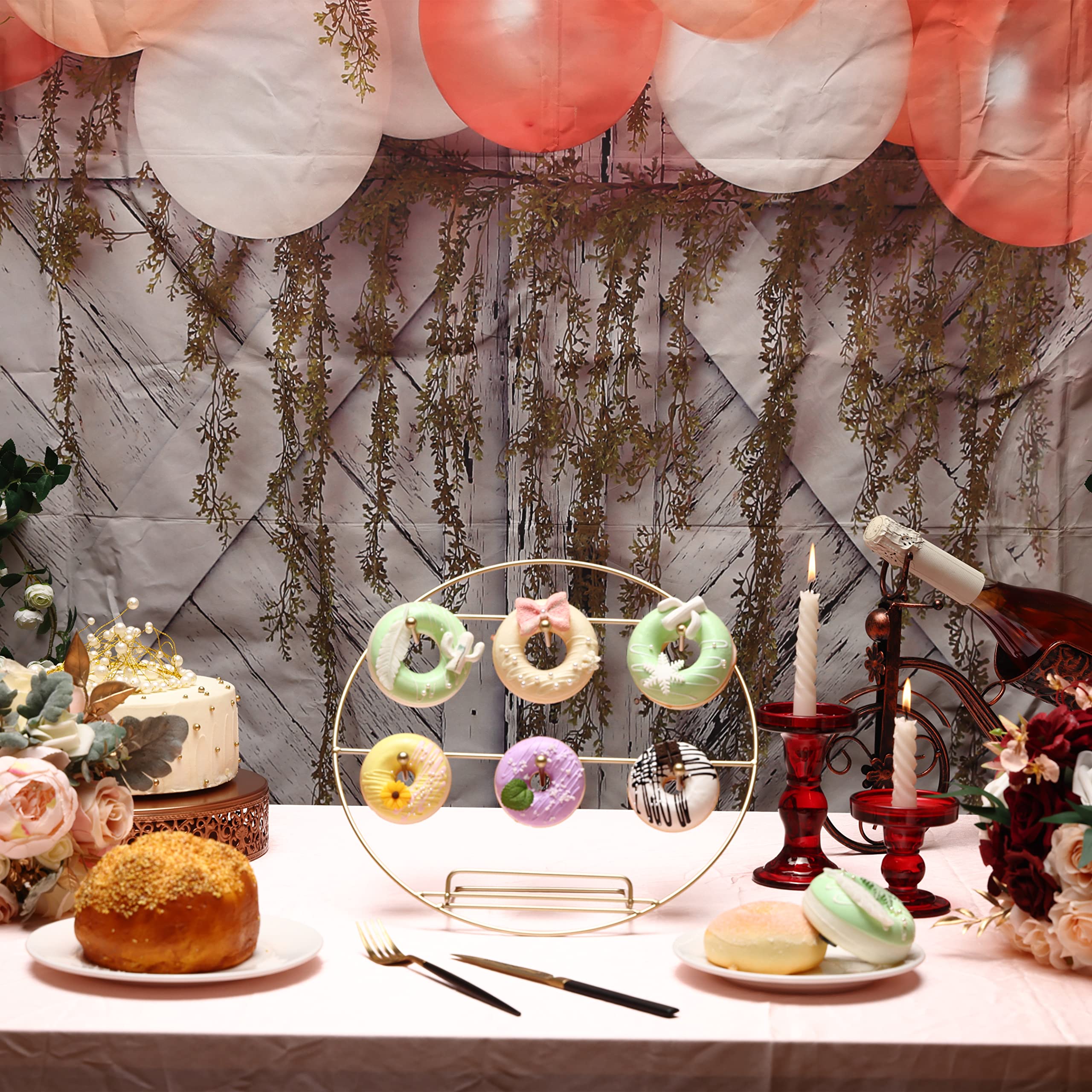 4 Pack Metal Donut Wall Display Stands Set, Reusable Doughnut Bagel Holder Gold Round Donuts Stand Rack Display Holds up 10cm 24 Donuts for Dessert Display Table Treat Parties Decorations