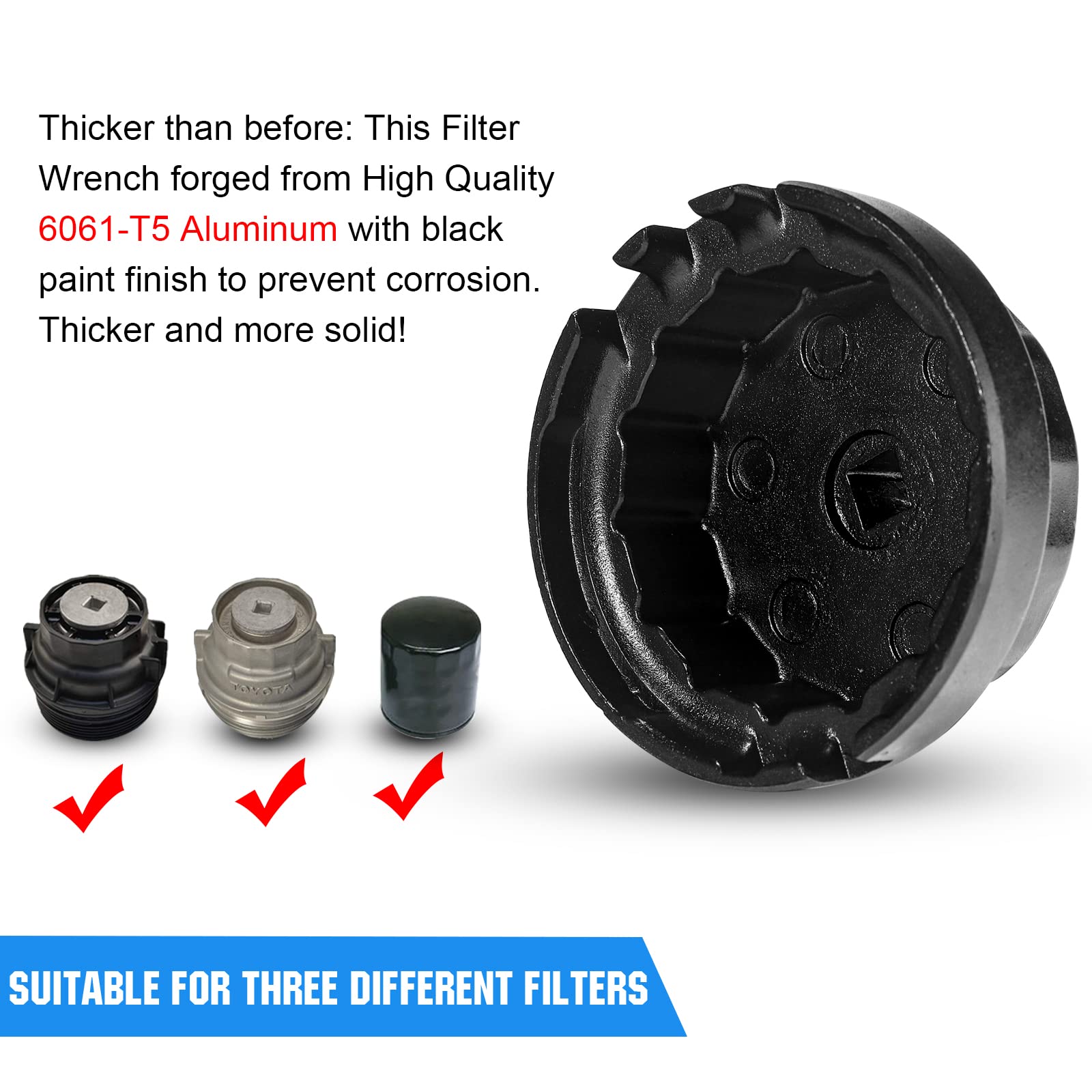3mirrors Oil Filter Wrench Oil Filter Removal Tool Compatible with Toyota Lexus Scion RAV4 Camry Tundra Highlander Sienna Prius 2.5-5.7L Engine with 64mm Cartridge Style Oil Filter System