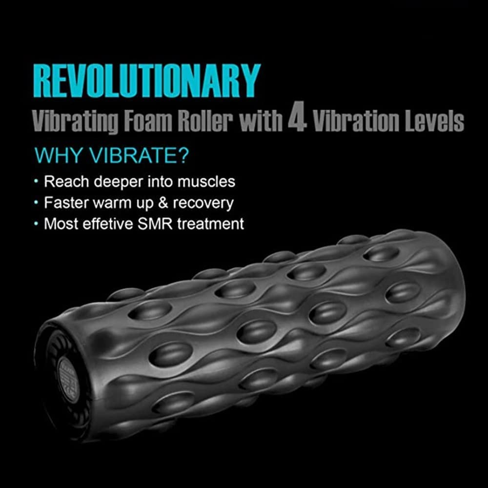 4Speeds Foam Shaft Home Gym Vibration Massage Muscle Relax Deep Tissue USB Rechargeable Electric Yoga Roller Pain Relief