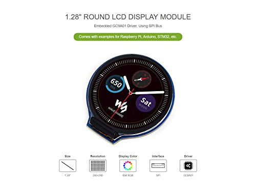 Waveshare 1.28inch Round LCD Display Module 65K RGB Colors 240×240 Resolution with SPI Interface Embedded GC9A01 Driver, Raspberry Pi 5/4B/3B/Zero/Zero W/Zero 2W/Pico/Pico W/Pico WH
