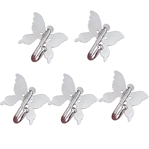 AOLZUNK Butterfly Hook 5 Set Stainless Steel Cute Butterfly Shaped Single Hooks, Coat Hooks, Key Hooks, Wall Hangers Heavy Duty Hooks for Hanging Coat/Hat/Towel/Robe/Bathroom Hooks