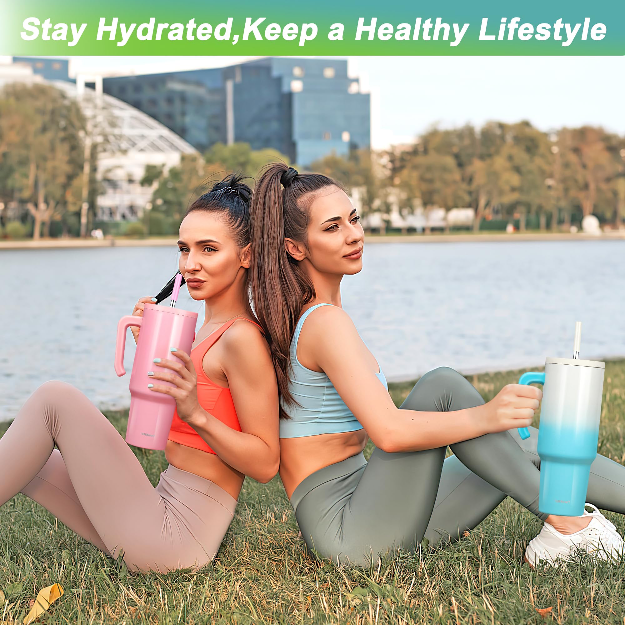 40 oz Tumbler with Handle and Straw, Leak-proof Lid | Stainless Steel Vacuum Insulated Coffee Travel Mug | Reusable Water Bottle Iced Cup | Keeps Cold for 34Hrs, Dishwasher Safe, BPA Free