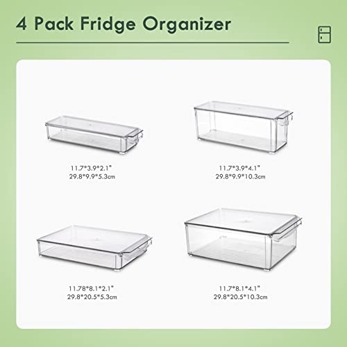 Aomola 4 Pack Refrigerator Organizer Bins - Stackable Fridge Storage Box with Lid, BPA-Free Kitchen Organization Containers Clear, Home Organize for Fruit Vegetable Drinks Food