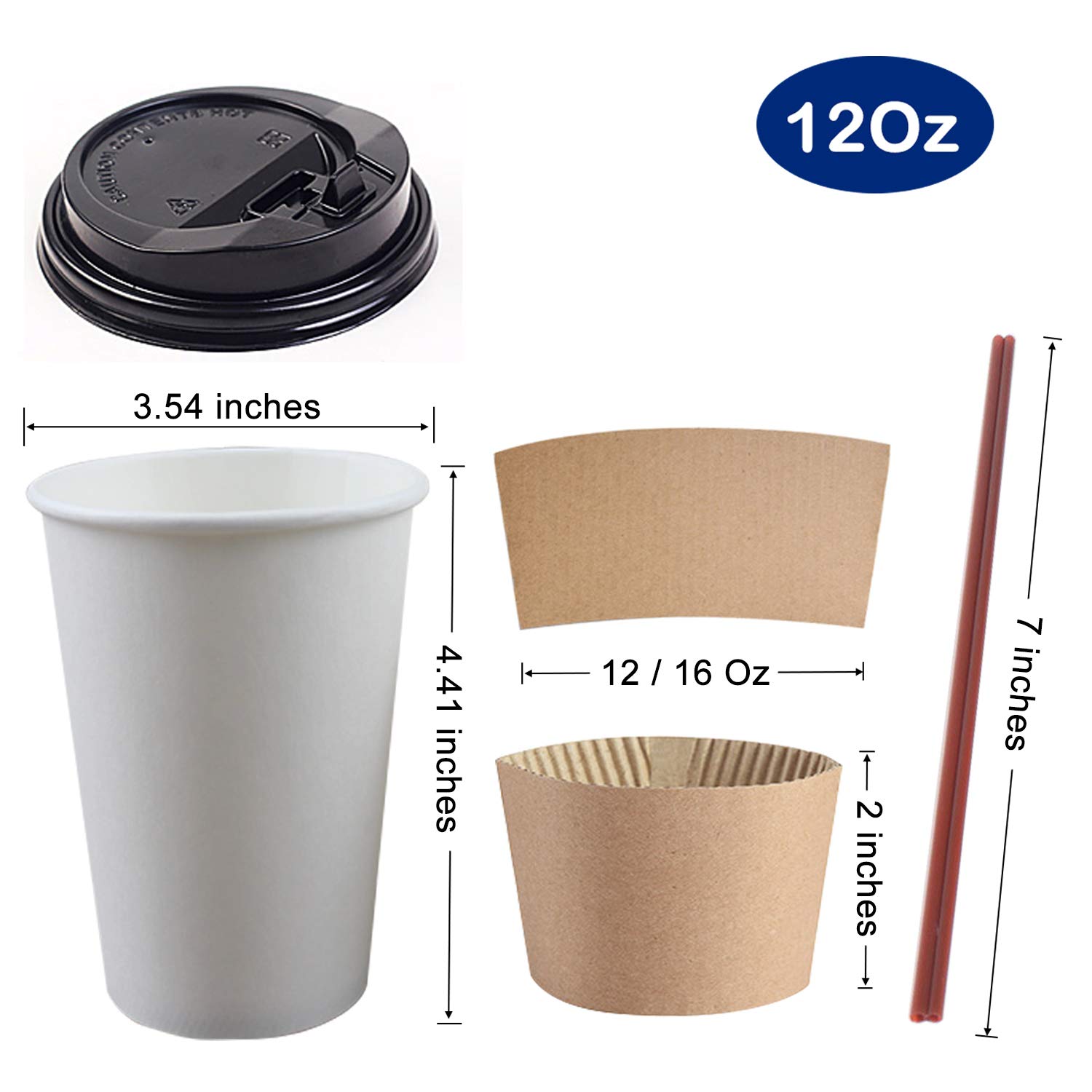 50 Sets Disposable Coffee Cups with Lids & Sleeve, 12 oz to Go Coffee Cups Leakproof Paper Coffee Cups Hot Beverage Cups for Hot and Cold Drinks