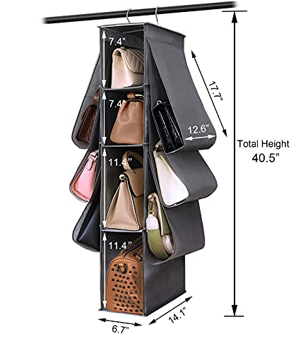 WOWCASE Hanging Purse Handbag Organizer Wardrobe Closet Organizer Nonwoven 10 Pockets Hanging Closet Storage Bag (Grey)