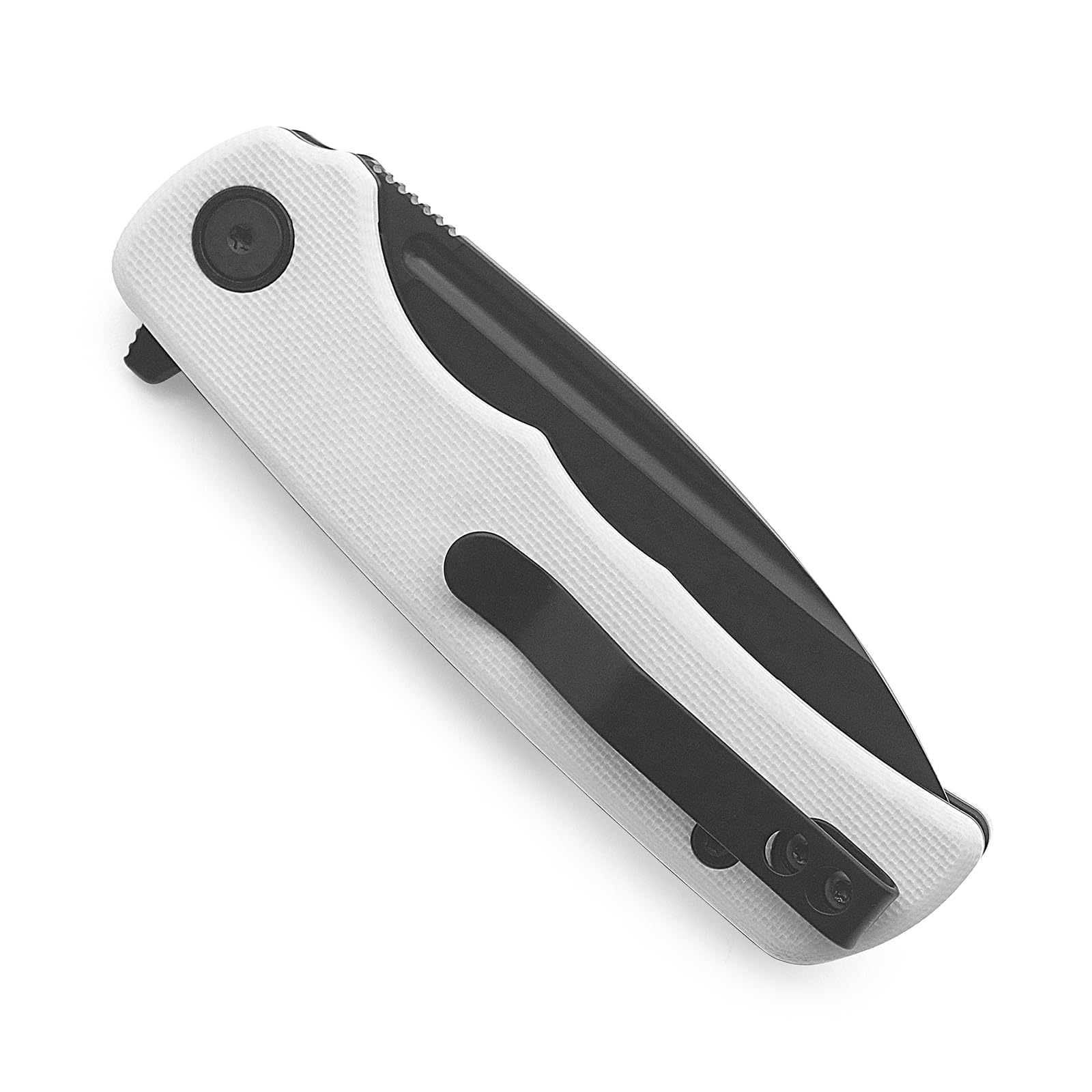Miguron Knives M Talism Flipper Folding Knife,3.01" Black PVD D2 Blade White G10 Handle With Deep pocket Clip,Camping Hiking Pocket Knife MGR-810WH