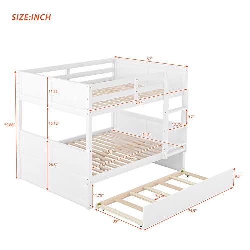 MERITLINE Full Over Full Bunk Bed for Kids Teens, Detachable Wood Full Bunk Bed Frame with Trundle