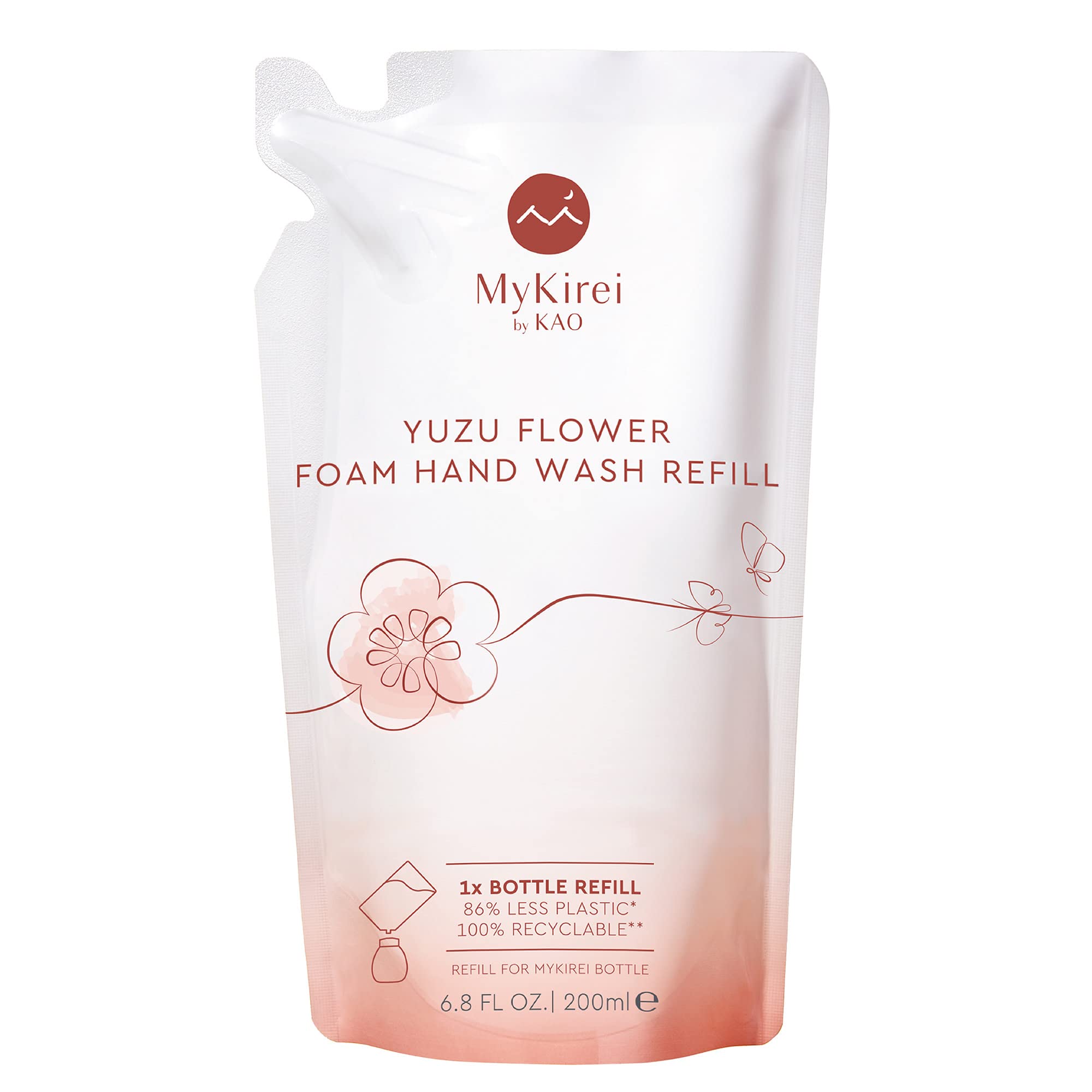MyKirei By Kao Japanese Yuzu Flower Foam Hand Wash Refill, Sustainable Bottle, Citrus, 6.8 oz