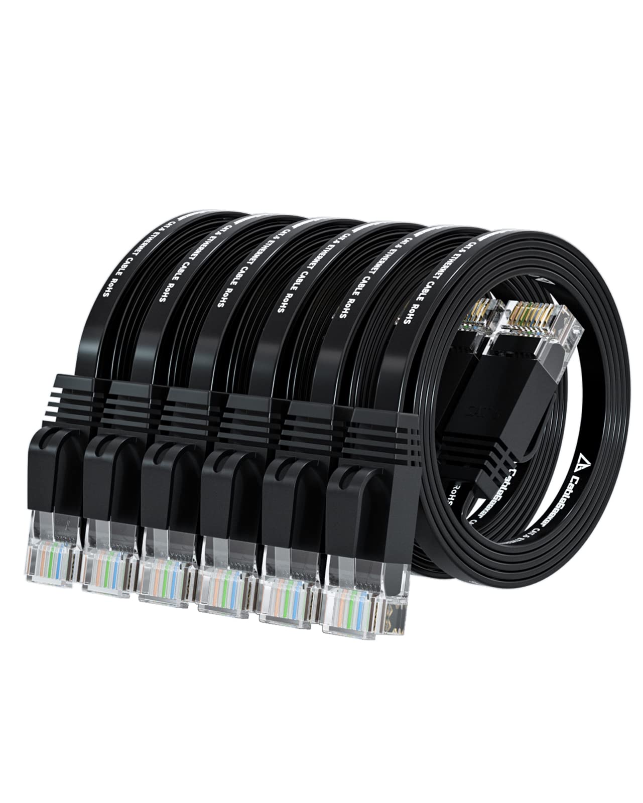 Cat 6 Ethernet Cable 3ft (6 Pack) (at a Cat5e Price but Higher Bandwidth) Flat Internet Network Cable - Cat6 Ethernet Patch Cable Short - Black Computer Cable with Snagless RJ45 Connectors