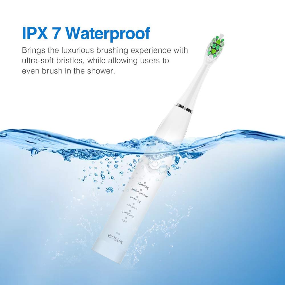 Smartwifi Electric Sonic Toothbrush Rechargeable for Adults and Kids, Travel-Friendly Design Whitening in 6 Optional Modes, USB Fast Charging with 4 Brush Heads