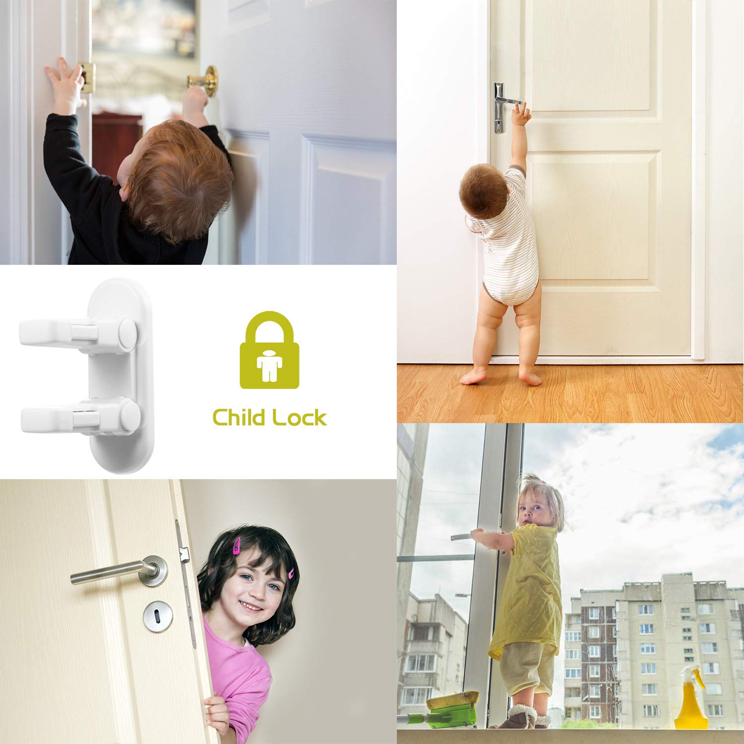 4 Pack Childproof Door Lever Lock Prevent Toddlers from Opening Doors.Unique Double Lock System Design.Easy to Install Without Any Screw Tools. (White)