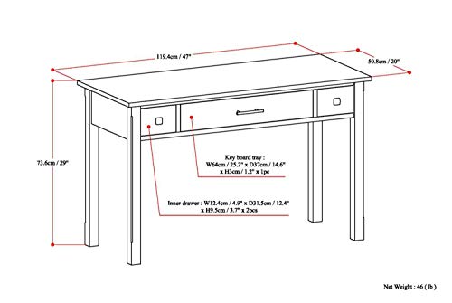 SIMPLIHOME Avalon SOLID WOOD Contemporary 47 Inch Wide Writing Desk in White, For the Office Desk, Writing Table, Workstation and Study Table