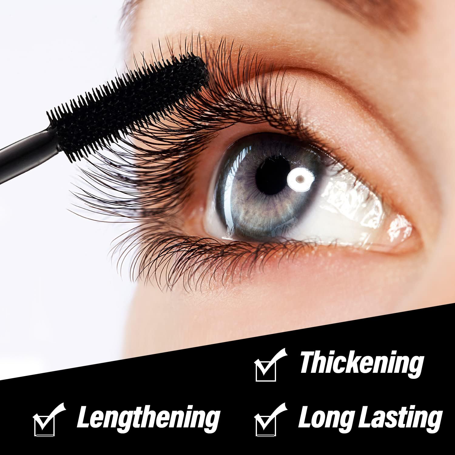 4D Silk Fiber Lash Mascara, Black Voluminous Fiber Thrive Mascara, Mascara Black Volume and Length, Longer Thicker Eyelashes, Waterproof & Long Lasting, No Smudge, No Clumping, No Flaking (1pcs)