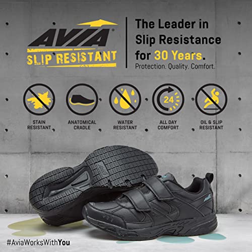 Avia Avi-Union II Strap Non Slip Shoes for Men, Hook and Loop Mens Walking Shoes with Memory Foam - Black/Dark Grey, 10.5 Wide