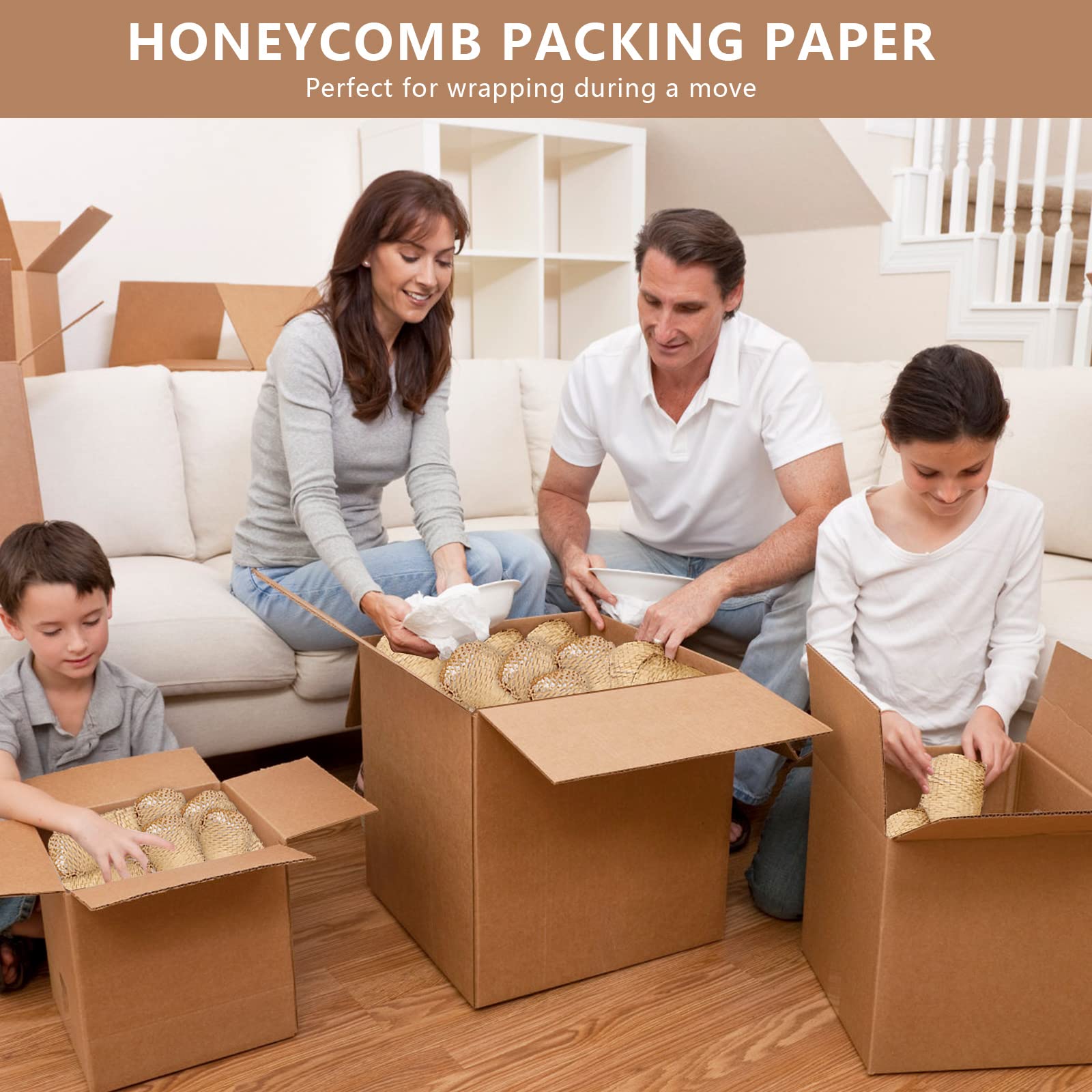 426’ x 14" Honeycomb Packing Paper, BOEASTER Packing Paper Substitute Bubble Cushioning Wrap for Moving Recyclable Moving Supplies Protective Roll in Self-Dispensed Box for Shipping Packaging Gift