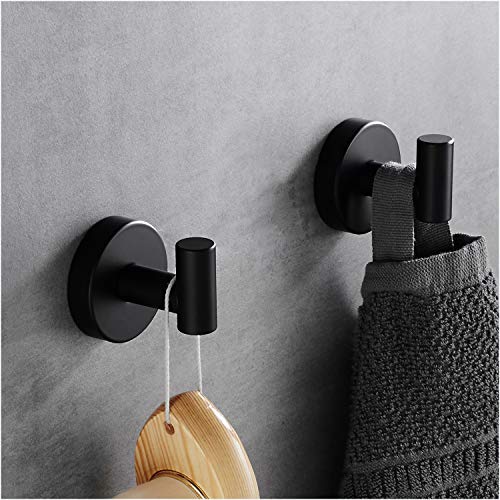 POKIM 2 Pack Matte Black Towel Hook Stainless Steel Bathroom Rustproof Clothes Towel Robe Hook Wall Mounted,Matte Black Toilet Kitchen Heavy Duty Door Hanger