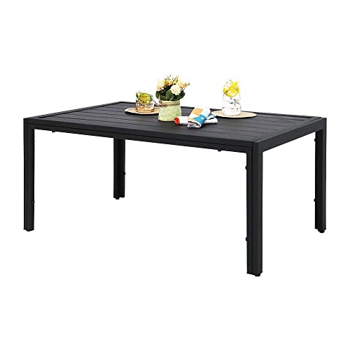 ABBLE Outdoor Coffee Table Steel Slat Black Coffee Table Indoor Outdoor Rectangle Patio Coffee Table for Living Room Café Courtyard Poolside Backyard (Black)
