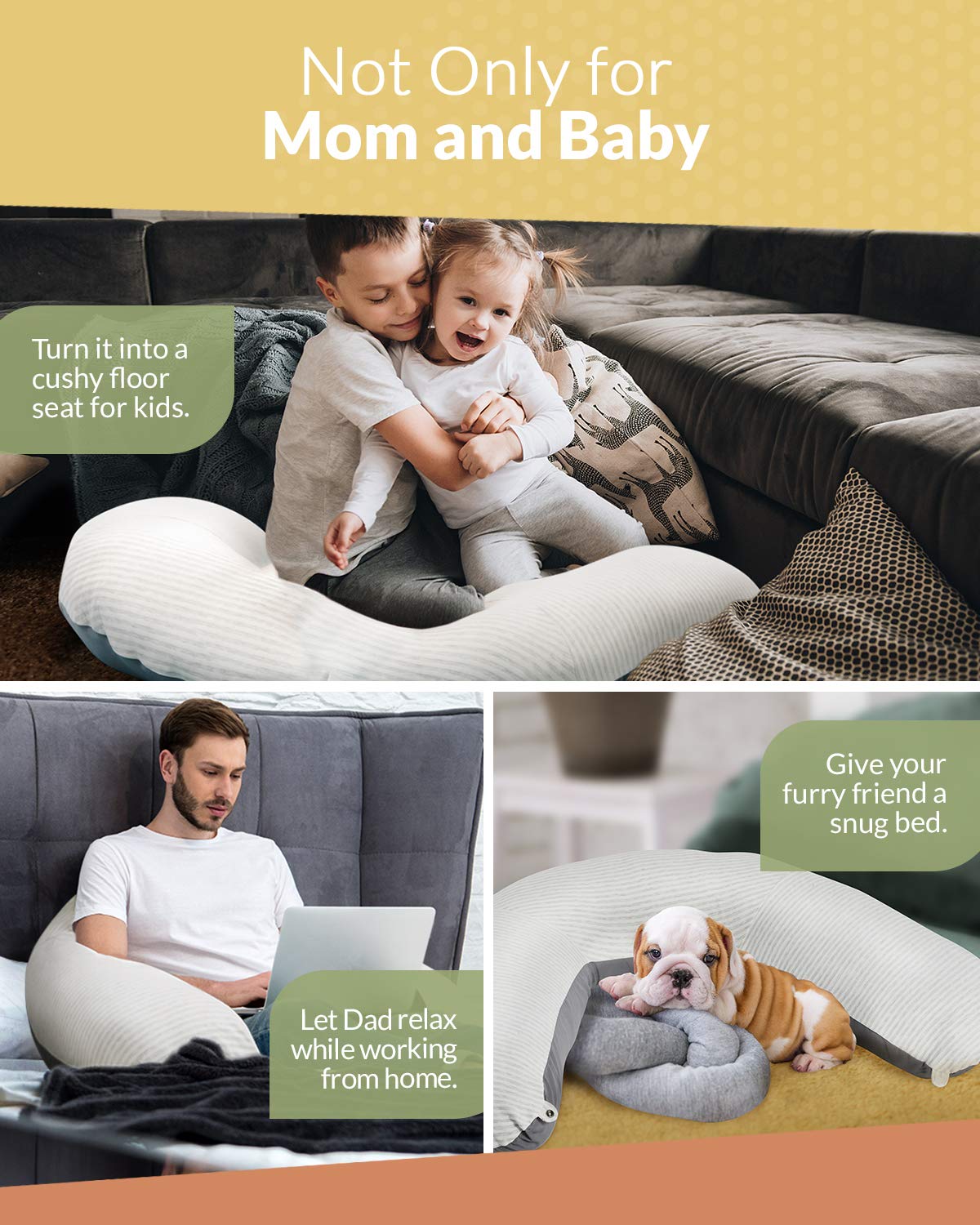 Unilove Hopo 7-in-1 Pregnancy & Nursing Pillow - Pregnancy Pillows for Sleeping - Pregnant mom Gift Essentials for Breastfeeding, Side Sleeping - 2 Washable Covers, Weather Icon