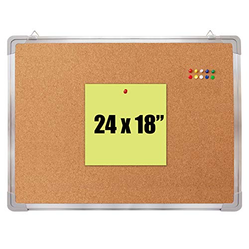 Cork Board Set - Bulletin Corkboard 24 x 18 inch Framed with 10 Thumb Tacks - Small Wall Hanging Message Memo Pin Tackboard Organizer for Home, Office, Desk and Cubicle (Cork 24x18")