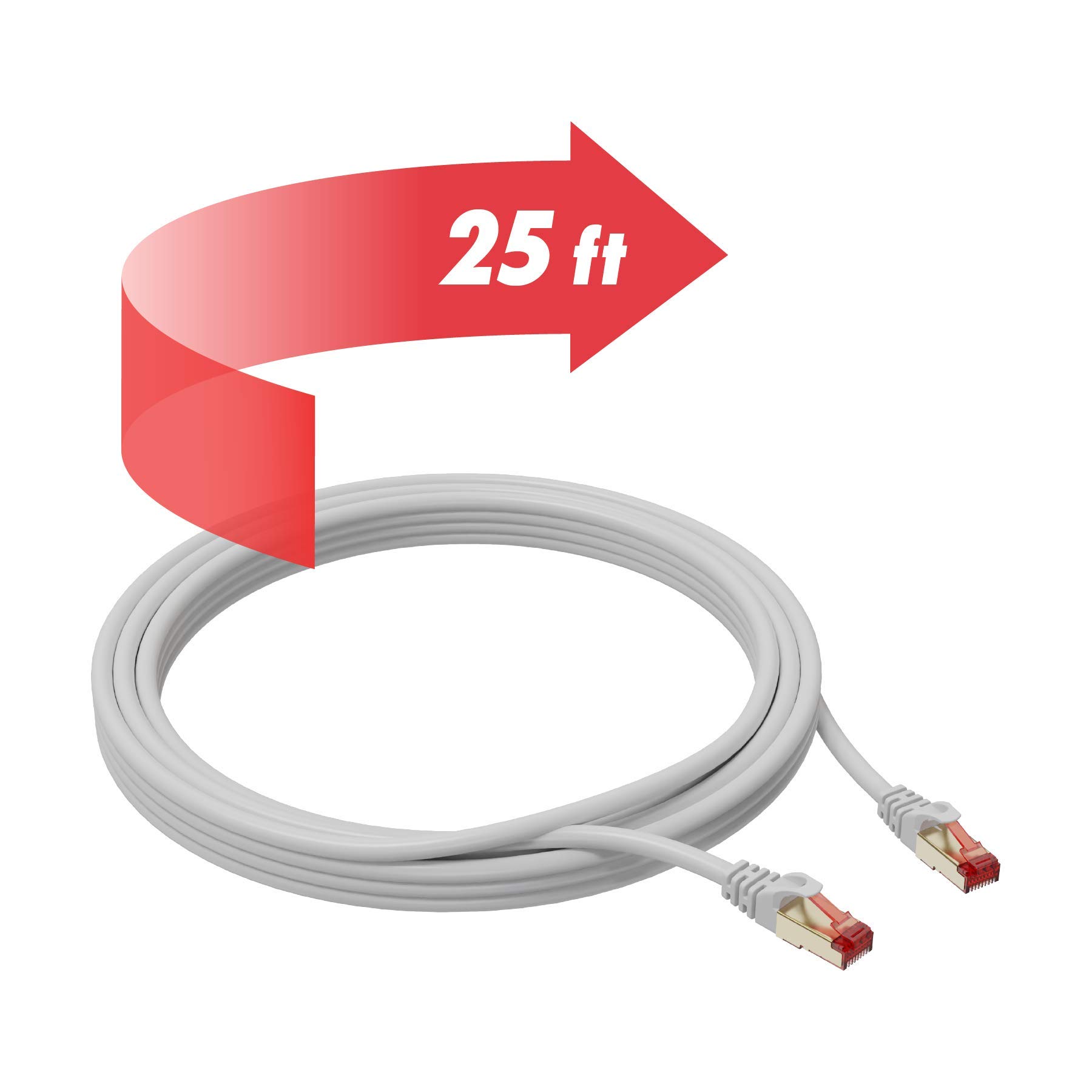 Cat7 Ethernet Cable - 25 ft - RJ45 Connector - Double Shielded STP - 10 Gigabit 600MHz - Cat 7 Premium High Speed Network Wire Patch Cable (7.5m) LAN Cord - 25 Feet