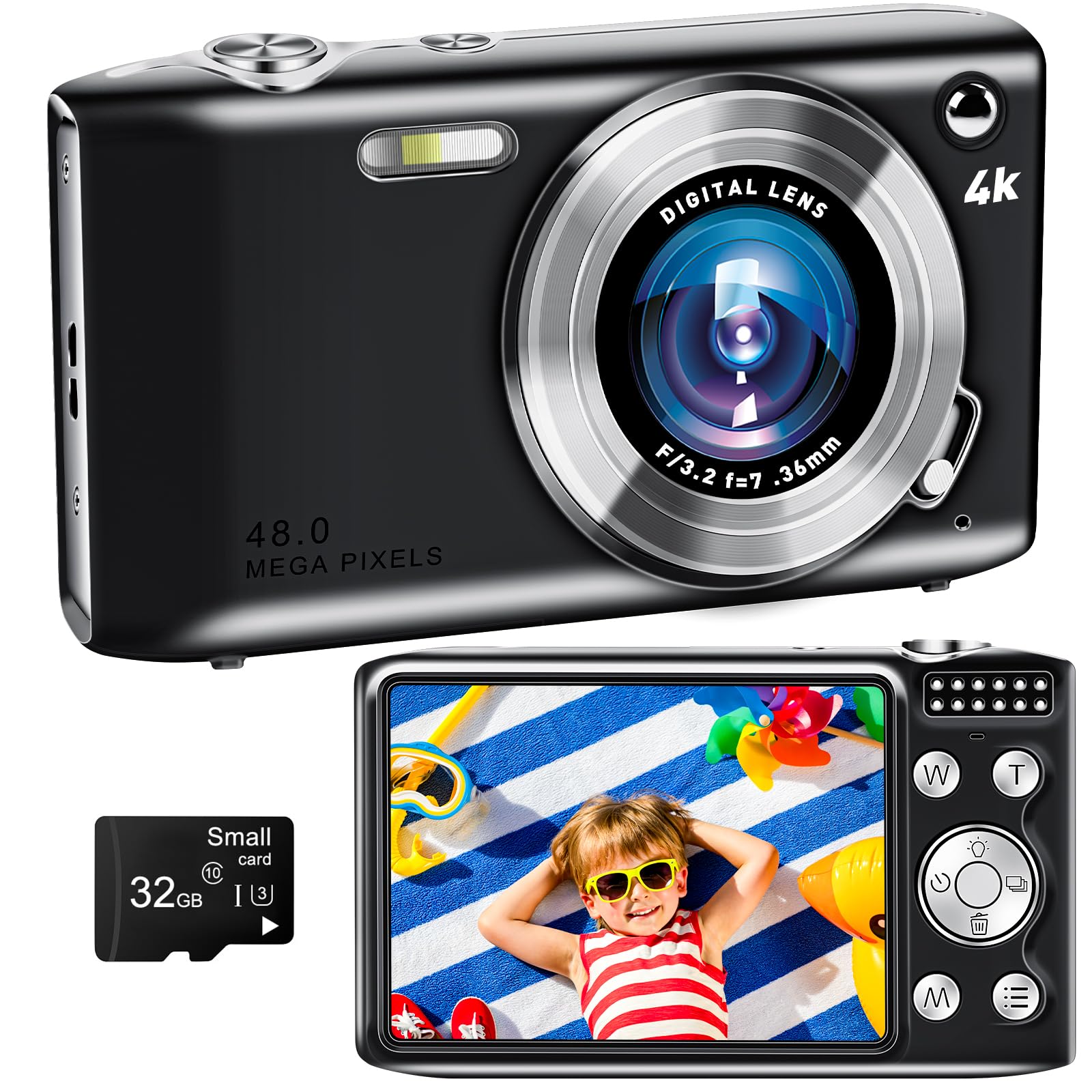 4K Digital Point and Shoot Camera, 48MP Digital Camera for Photography with 2.88'' IPS Screen & Flash, 16X Zoom Macro Focus Compact Vlogging Camera Anti Shake for Travel, Beginner Video Camera