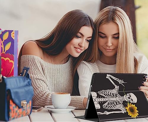 Case for iPad Pro 11 Inch 4th/3rd/2nd/1st Generation 2022/2021/2020/2018, Multi-Angle Smart Stand Cover Auto Sleep/Wake Fit iPad Air 4/5,Yellow Sunflower Skull
