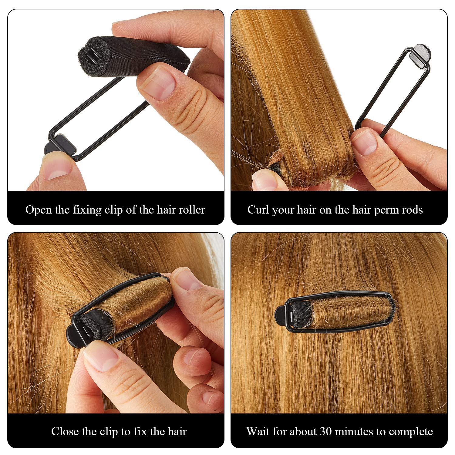 WILLBOND 40 Pieces Satin Hair Rollers - Sponge Curlers for Soft Waves, Flexible Styling, Black Hair and Hairdressing