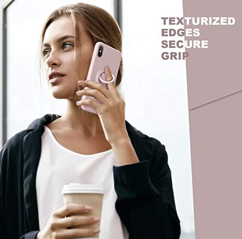 Vooii for iPhone Xs/X Case Kickstand | Baby Grade Liquid Silicone | 10ft Drop Tested Protective, Microfiber Lining Shockproof Full-Body Cover Case for iPhone Xs/X (Sand Pink)