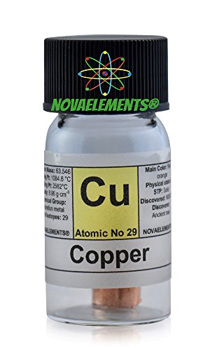 Metallic Copper Element 29 Cu, Cylinder> 8 Grams 99.99% in Glass Vial with Label