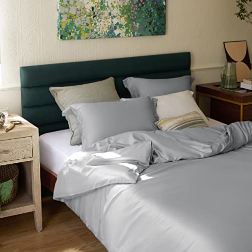 Bedsure Cooling Duvet Cover King - Silky and Breathable Eucalyptus Lyocell Cotton Hybrid Comforter Cover Set for Hot Sleeper - Hypoallergenic and Moisture Wicking Cooling Bedding Set, Silver Grey