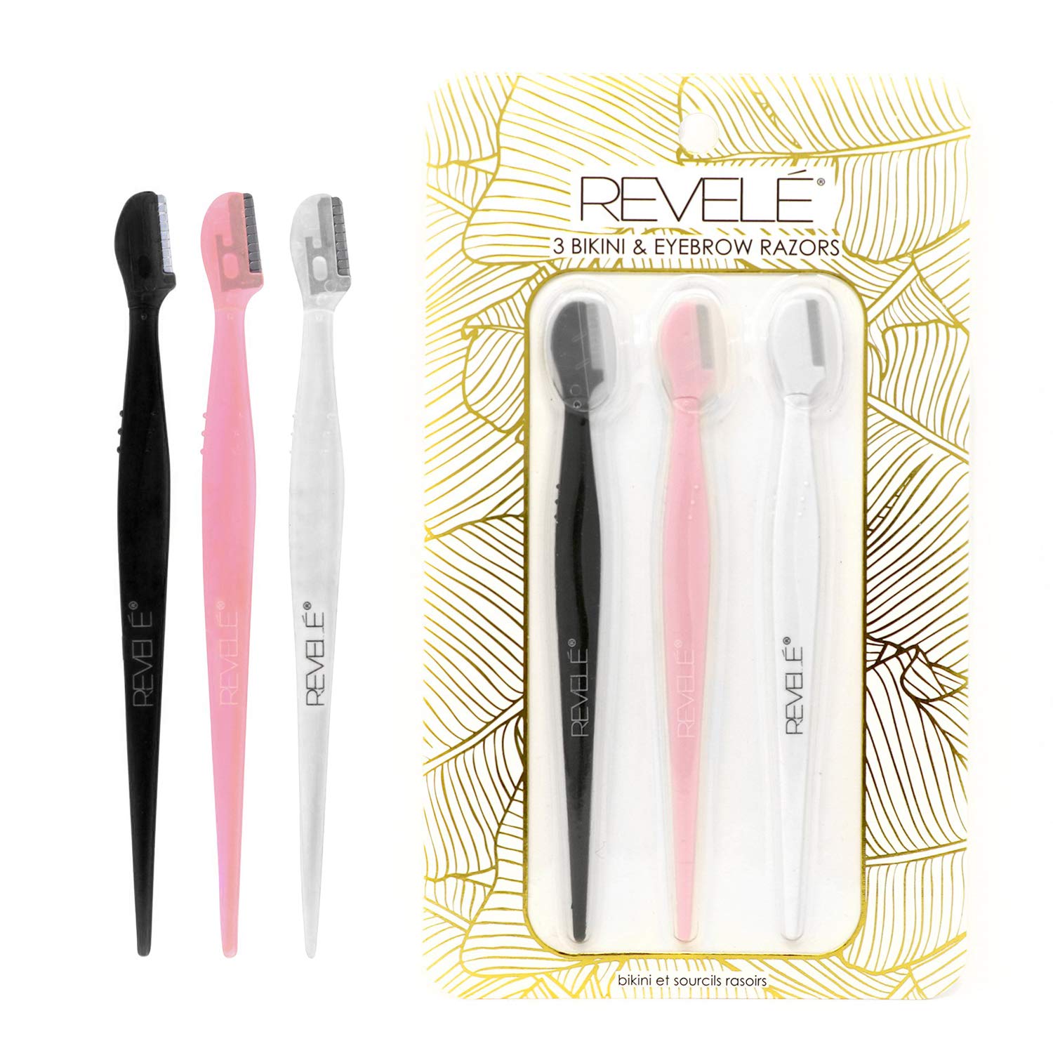 Pack of 3 Revele Precision Eyebrow and Bikini Razors for Painless Hair Removal Facial Shaver Derma-planing Shaving Tool with Precision Cover for Men & Women