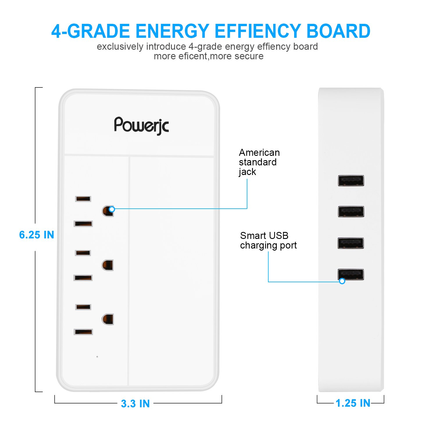 Travel Adapter Power Voltage Converter Step Down 220V to 110V 1875W with 4 Smart USB Charging for Hairdryer ETL Powerjc