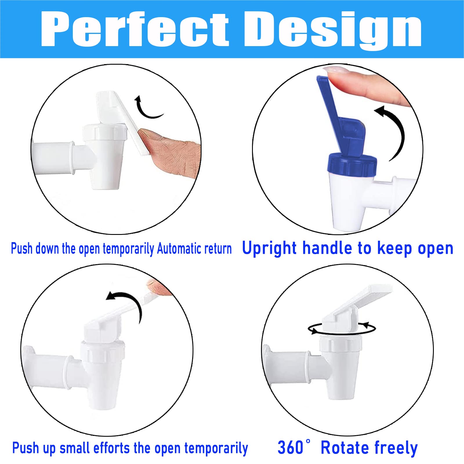 4 Pcs 3/8Plastic Faucet,Replacement Cooler Faucet Water Bottle Jug Reusable Spigot Spout, BPA Free Dispenser Tap Set, Water Crock Valve Gravity Water Spigot (3/8"Internal Thread)