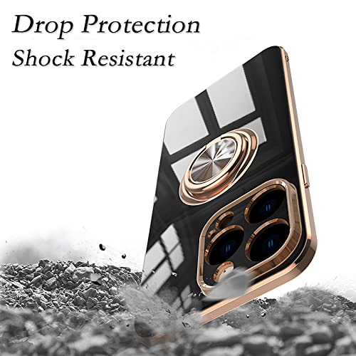 aowner for iPhone 14 Pro Case with Ring Holder, 360 Rotatable Magnetic Kickstand Support Car Mount Slim Shockproof for Women Men Protective Phone Case for iPhone 14 Pro 6.1", Blue Gray/Gold