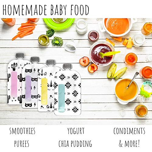 Hippypotamus Reusable Baby Food Pouches - 12 Pack - Baby Food Storage - Pouches Toddler - Refillable Squeeze Pouch for Kids (BLACK/WHITE)
