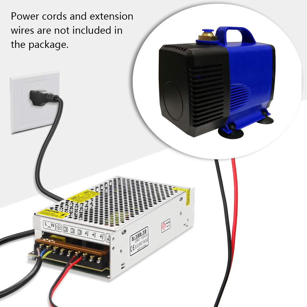SHNITPWR 18V 10A 180W Power Supply Adapter Transformer AC 110V 220V to DC 18 Volt 10amp 9A 8A 7A 6A 5A 1A Converter LED Driver 3 Output Ports for LED Light 3D Printer CCTV Camera