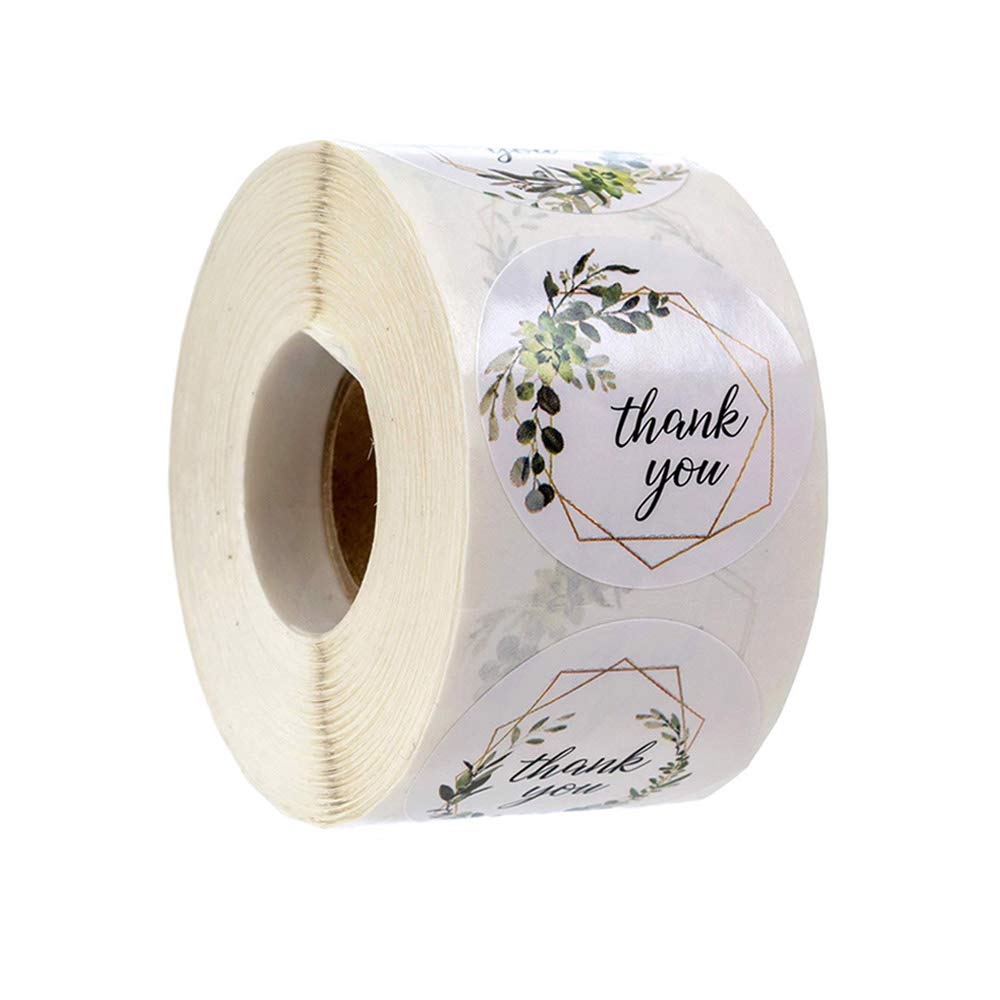 500 Pcs 1" Green Flower Thank You Stickers Roll with 4 Disigns (More Patterns Available)