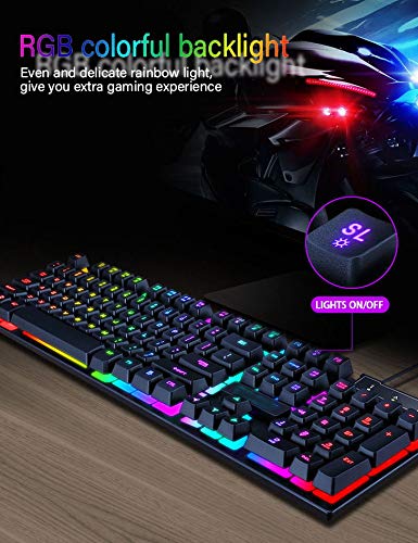 look see Backlight Keyboard with Optics Mouse Gaming Rainbow Multi-Color LED Backlit USB Interface Teclado Mechanical Feeling for PC, MAC,