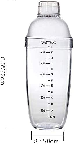 4 Pcs 700CC/24Oz Plastic Cocktail Shaker Drink Mixer Hand Shaker Cup with Scales Transparent(4, 700cc)
