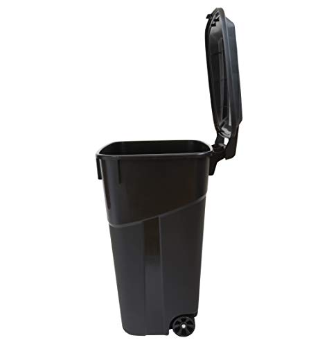 United Solutions 32 Gallon Outdoor Waste Garbage Bin with Attached Lid, Heavy-Duty Handles, Snap Lock , Wheeled Trashcan, Black