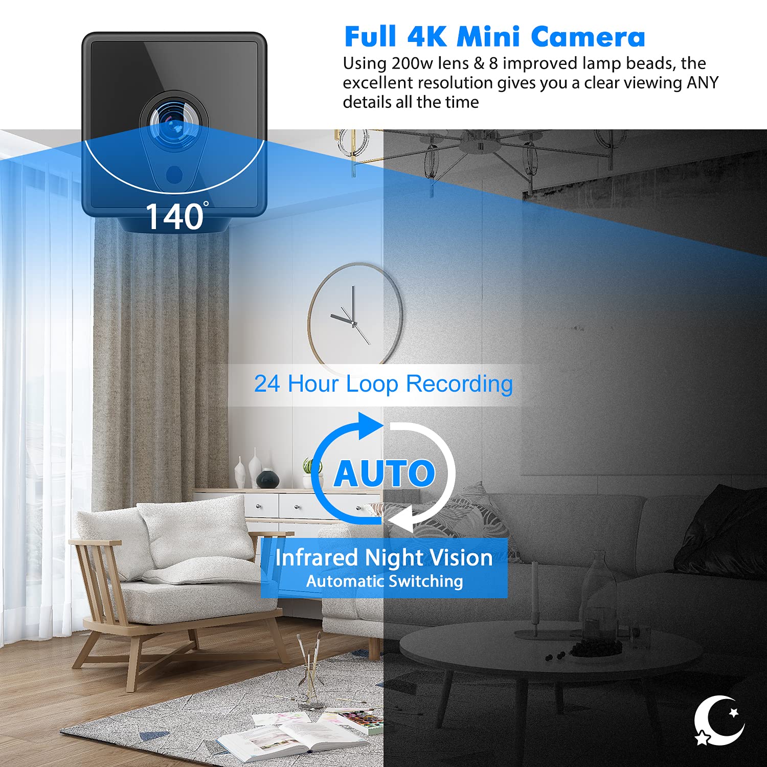 Jayol 2022 Hidden Camera Detector, Mini Spy Camera with Audio, HD 4K Wireless Hidden Live Stream, Night Vision and Motion Activated Spy Cam Nanny Cam, Security Camera for Home and Outdoor