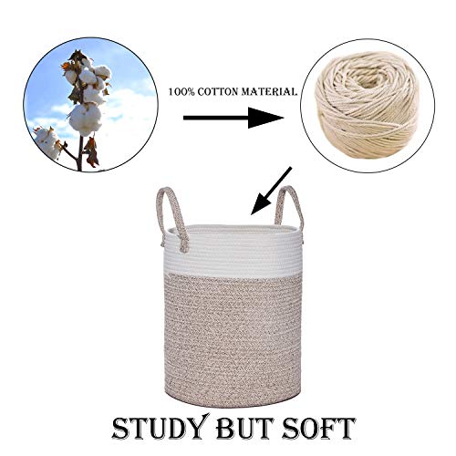 Woven Cotton Rope Basket, Tall Laundry Blanket Storage Basket with Built-in Sturdy Handles, Baby Nursery Bin for Home Decor and Organizing